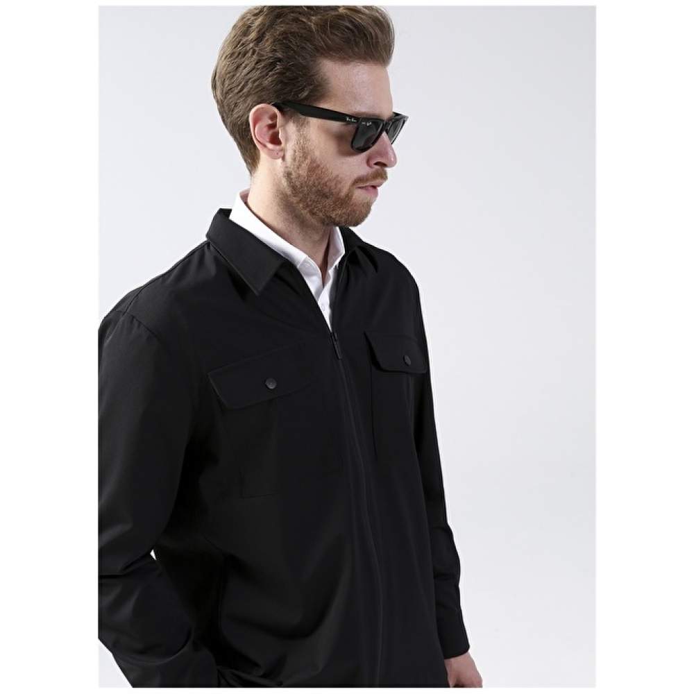 Factory Shirt Collar Plain Black Men's Shirt ROBI