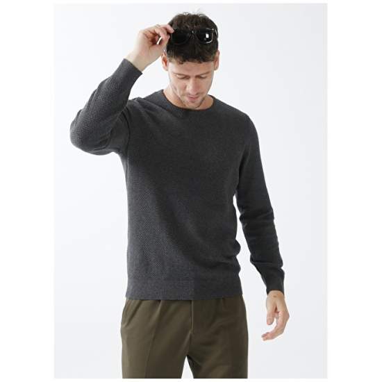Factory O Neck Dobby Anthracite Men's Sweater READY 1