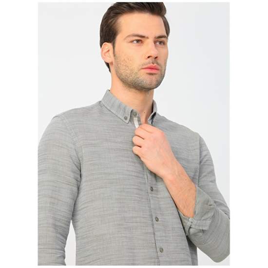 Factory Buttoned Basic Dobby Khaki Men's Shirt - NON-KAR