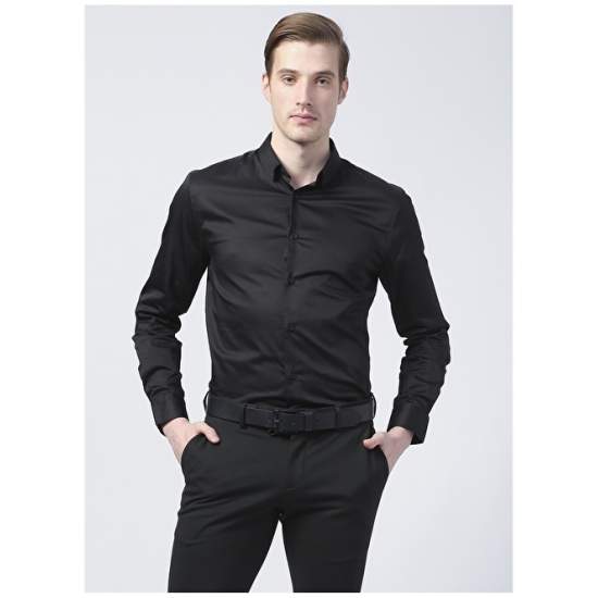 Factory Satin Basic Plain Black Men's Shirt