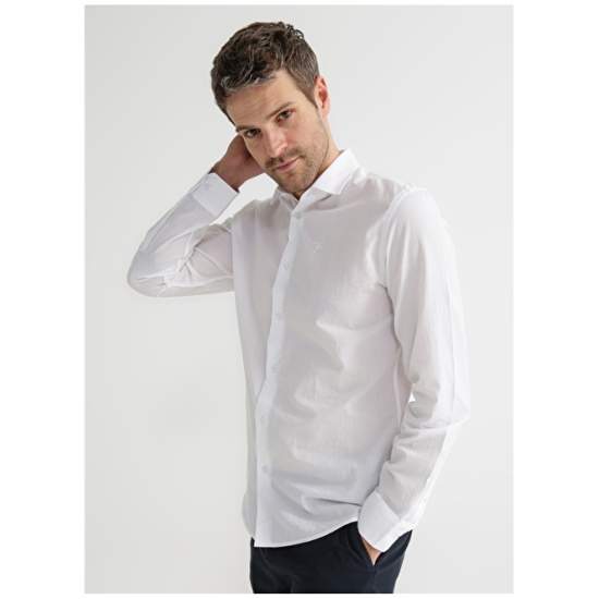 Factory Shirt Collar Plain White Men's Shirt DEM