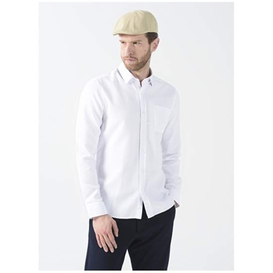 Factory Buttoned Collar Dobby White Men's Shirt MAYDOS 10 POCKET AD