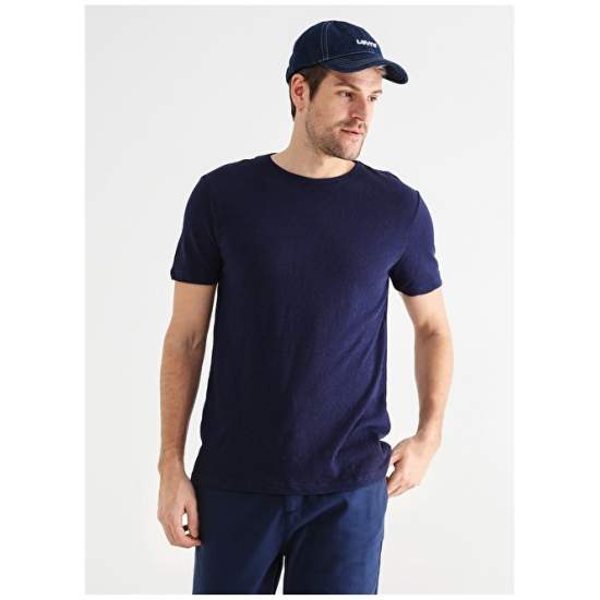 Factory O Neck Plain Navy Blue Men's T-Shirt STEVOS