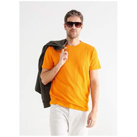 Factory O Neck Plain Orange Men's T-Shirt STEVOS