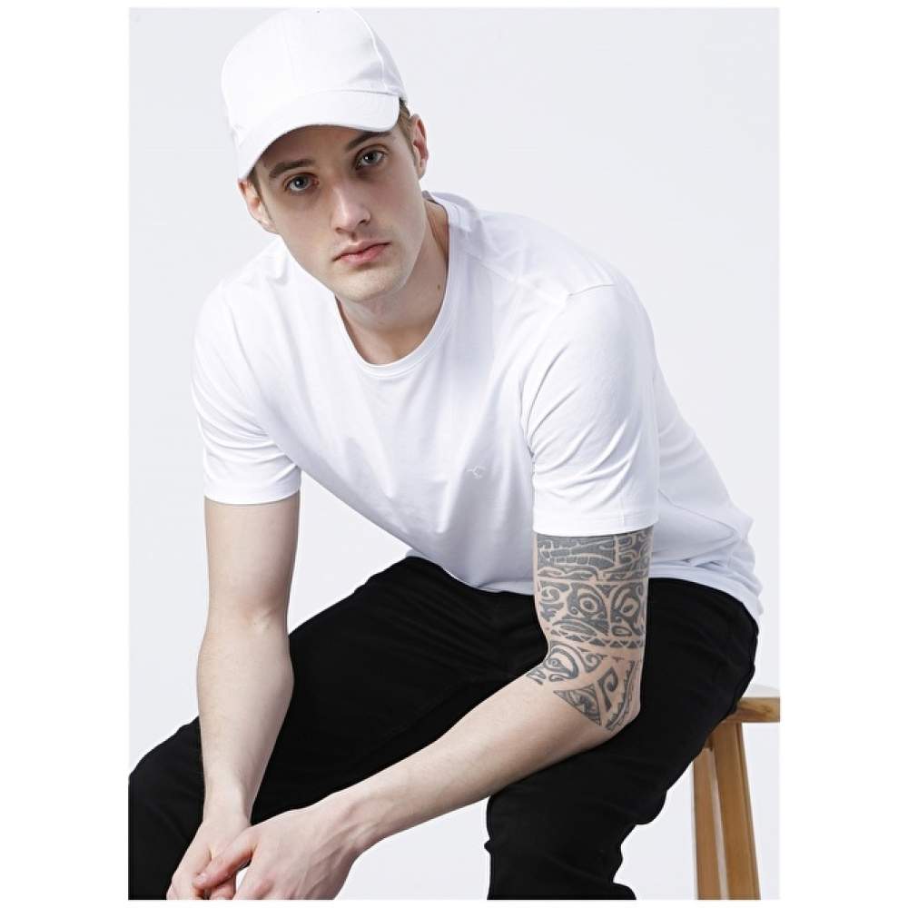 Factory O Neck Slim Fit Plain White Men's T-Shirt - ROMEO-O