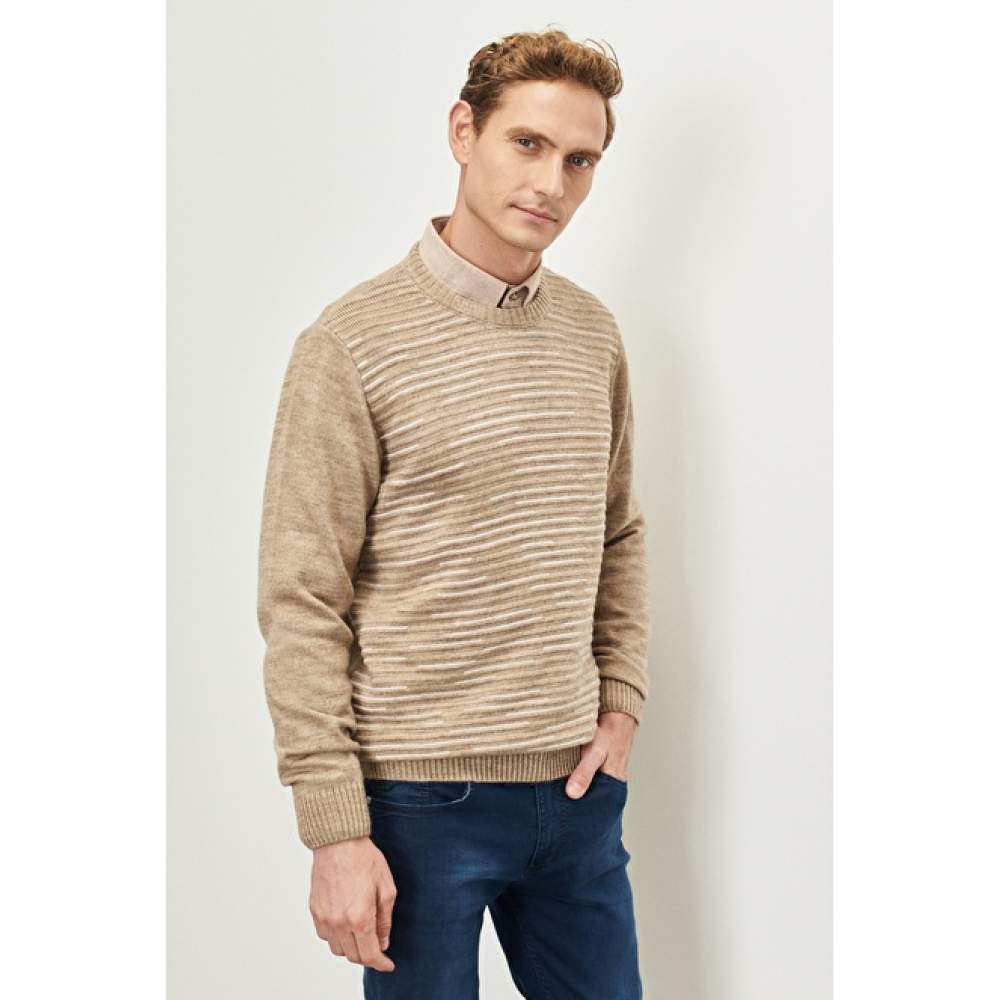 Altınyıldız Classics Crew Neck Mink Melange Men's Sweater 4A4923100043