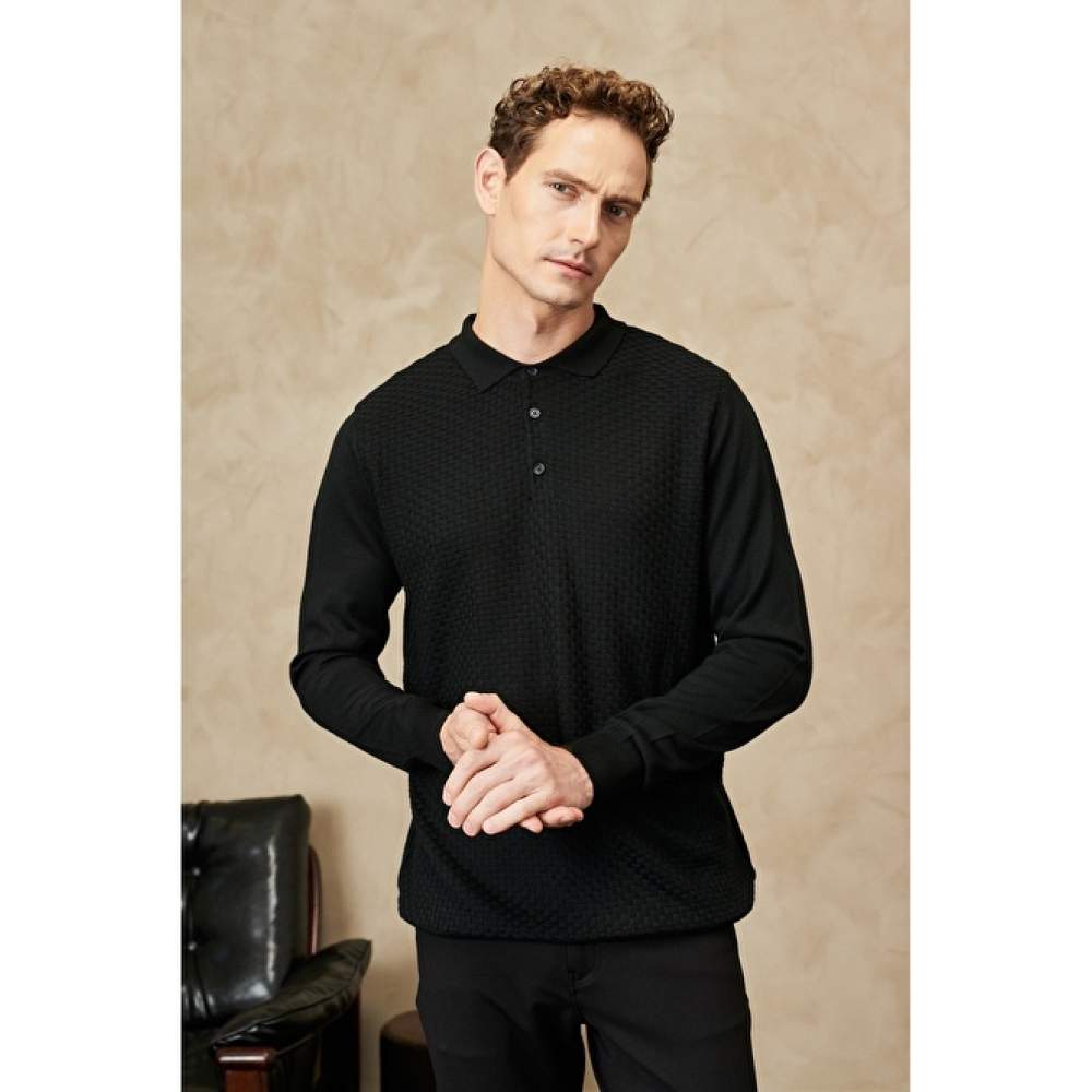 Altınyıldız Classics Polo Collar Black Men's Wool Sweater 4A4923100035