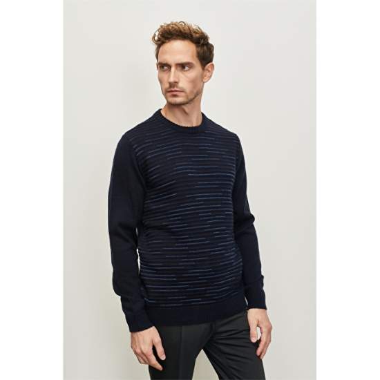 Standard Fit Crew Neck Textured Patterned Knitwear Sweater