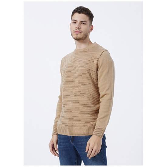 Altınyıldız Classics Crew Neck Standard Pattern Beige Melange Men's Sweater 4A4923100043