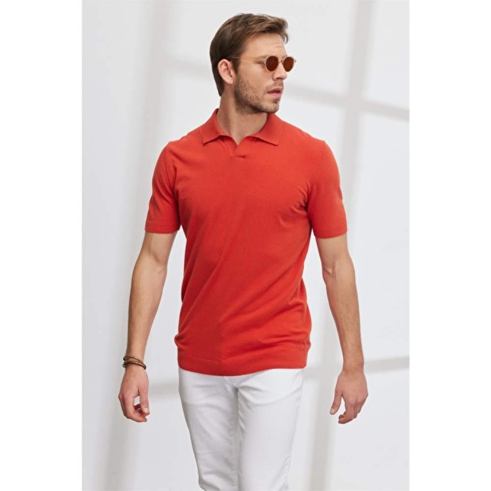 4A4923200017 Standard Fit Regular Cut Polo Neck Short Sleeve Patterned Knitwear