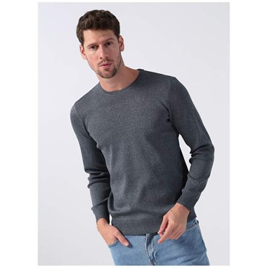 Factory O Neck Basic Plain Anthracite Men's Sweater HENO