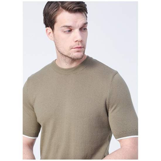 Factory Caesar O Neck Basic Plain Khaki Men's Sweater