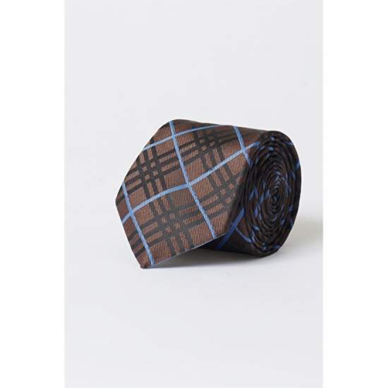 Patterned Brown Blue Classic Tie