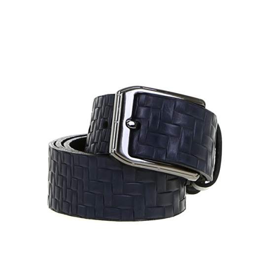 Factory Navy Blue Men's Leather Knitted Belt FRK 106