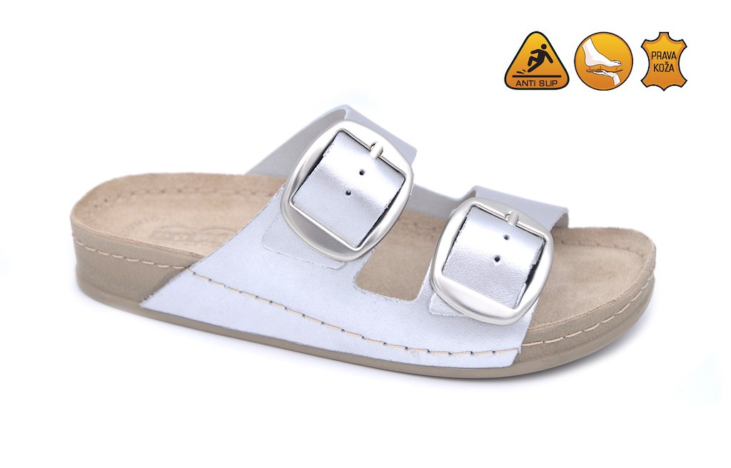 Art 1298 kožne papuče srebrna