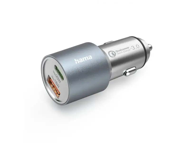 HAMA BRZI AUTO PUNJAČ 1XUSB-C PD,1XUSB-A QC, 38 W, METAL