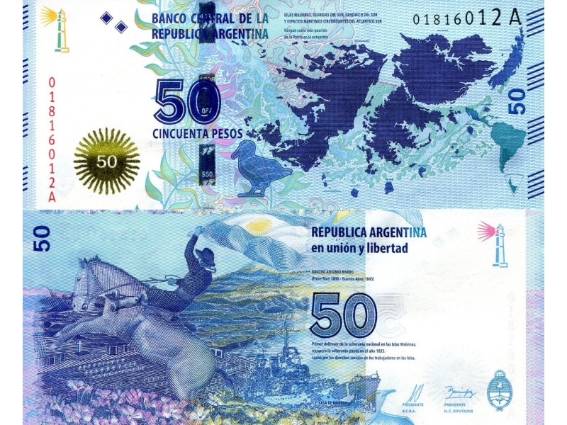 ARGENTINA 50 Pesos 2015 UNC, Falkland islands (Malvinas