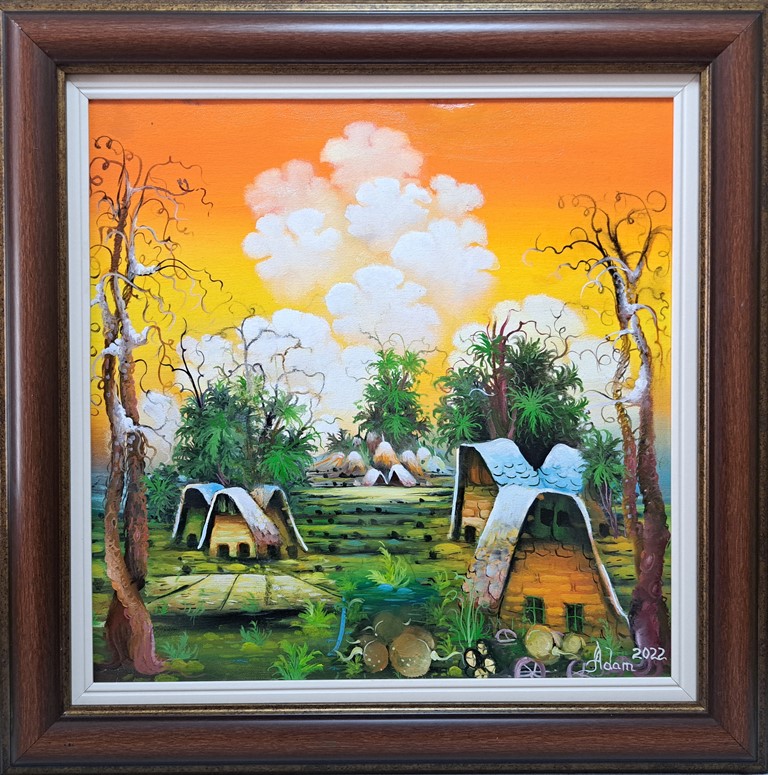 Narandžasto nebo, Adam Mezin, ulje na platnu, sa 58×58 cm, bez 45×45 cm, sertifikat, 320 eura