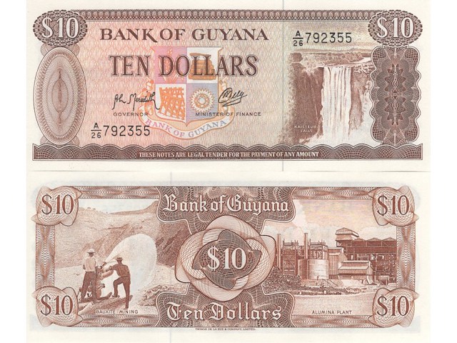 GUYANA Gvajana 10 Dollars 1992 UNC, P-23