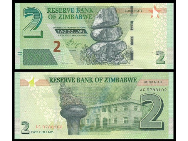 Zimbabwe 2 Dollars 2016 UNC