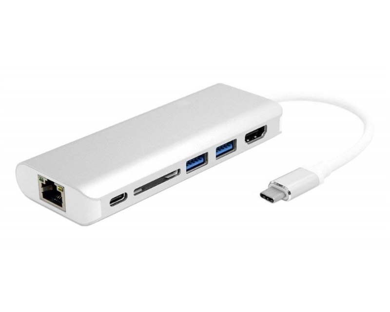 Adapter-konvertor TIP C na HDMI+ 2xUSB 3.0+ SD+ TIP C+ RJ45