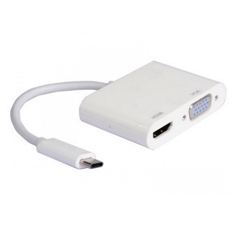 Adapter USB 3.1 tip C (M) – HDMI + VGA (F) beli