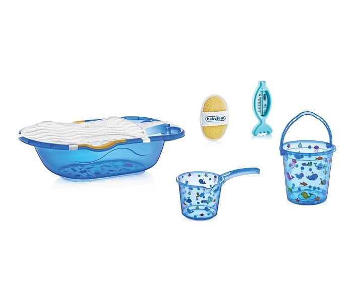 Babyjem set za kupanje 6 delova blue (kadica, podloga,termometar, sundjer, bokal, kofica)