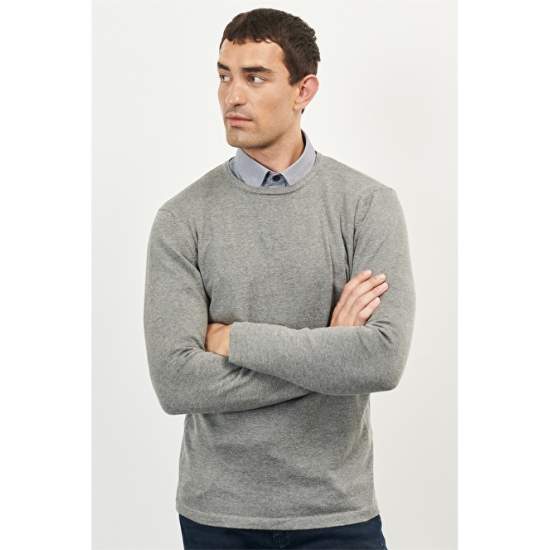 Altınyıldız Classics Crew Neck Gray Melange Men's Sweater 4A4923100006