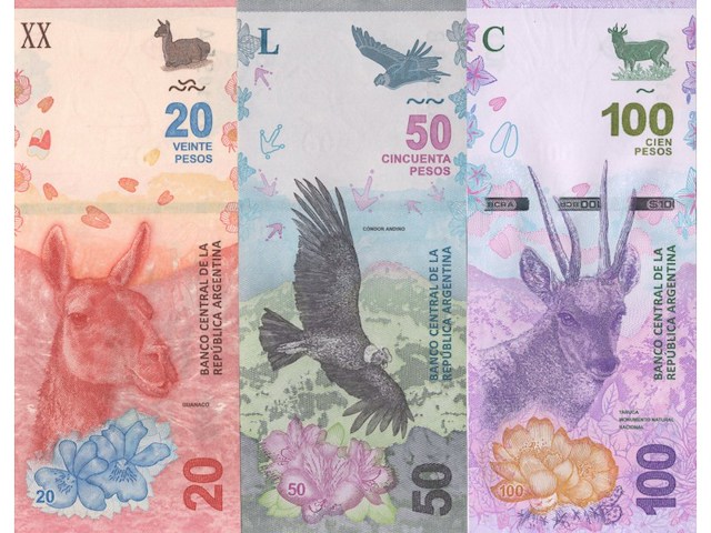 ARGENTINA 20, 50 i 100 Pesos 2018 UNC