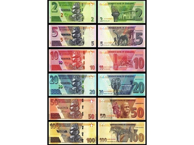 ZIMBABWE set  2, 5, 10, 20, 50 i 100  Dollars 2020 UNC