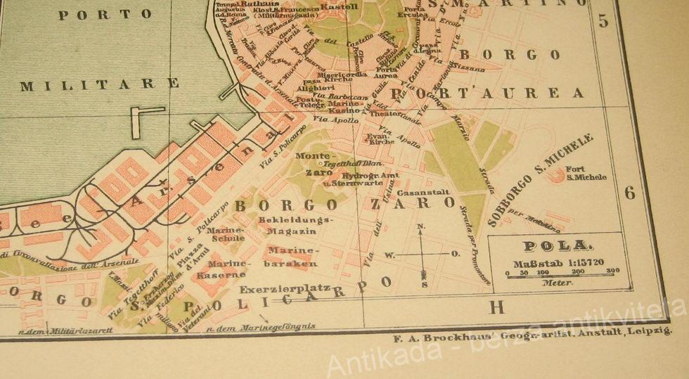 Trst Rijeka i Pula stara karta litografija 1898 god