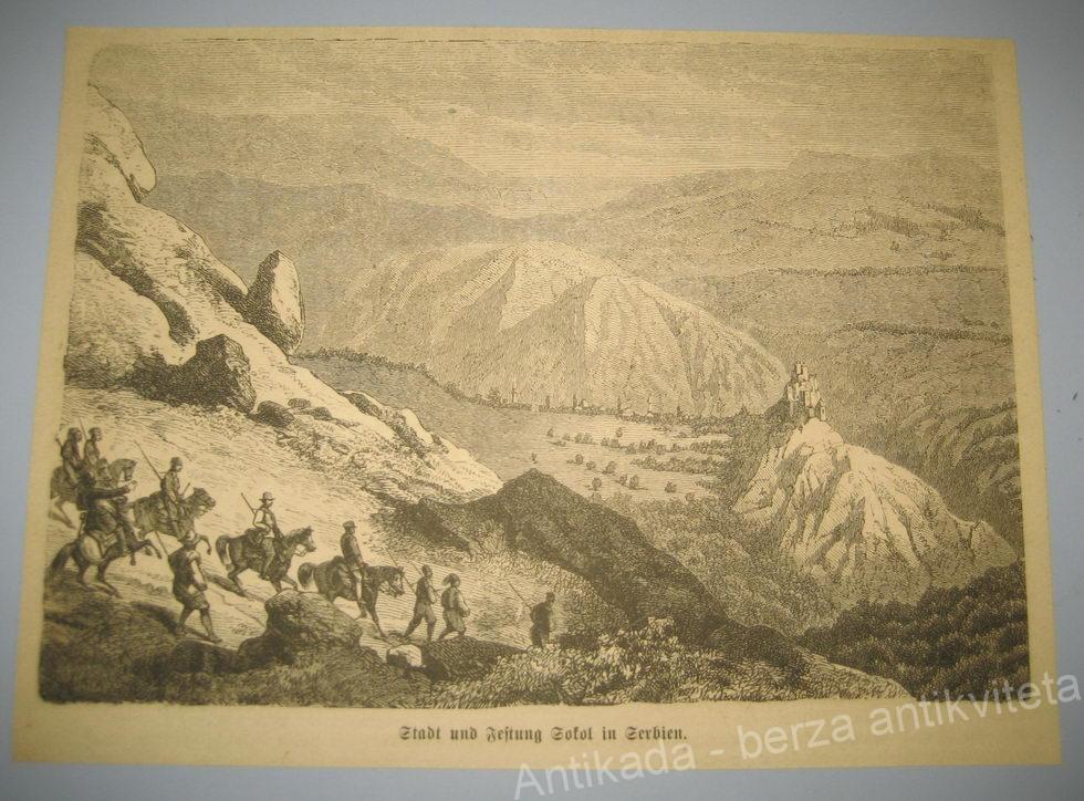 Sokol grad i tvrđava u Srbiji gravira oko 1870 god