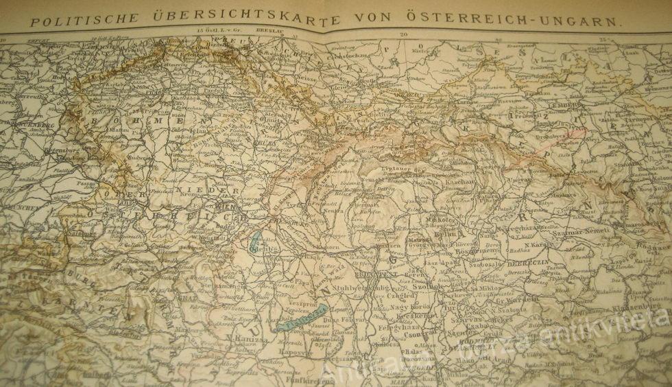 Politička karta Austrougarske 1898 litografija