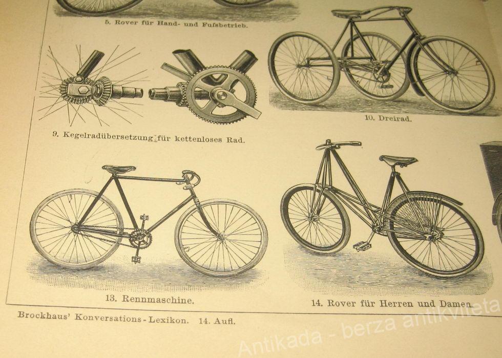 Bicikli Velosipedi modeli iz 1898 godine litografija