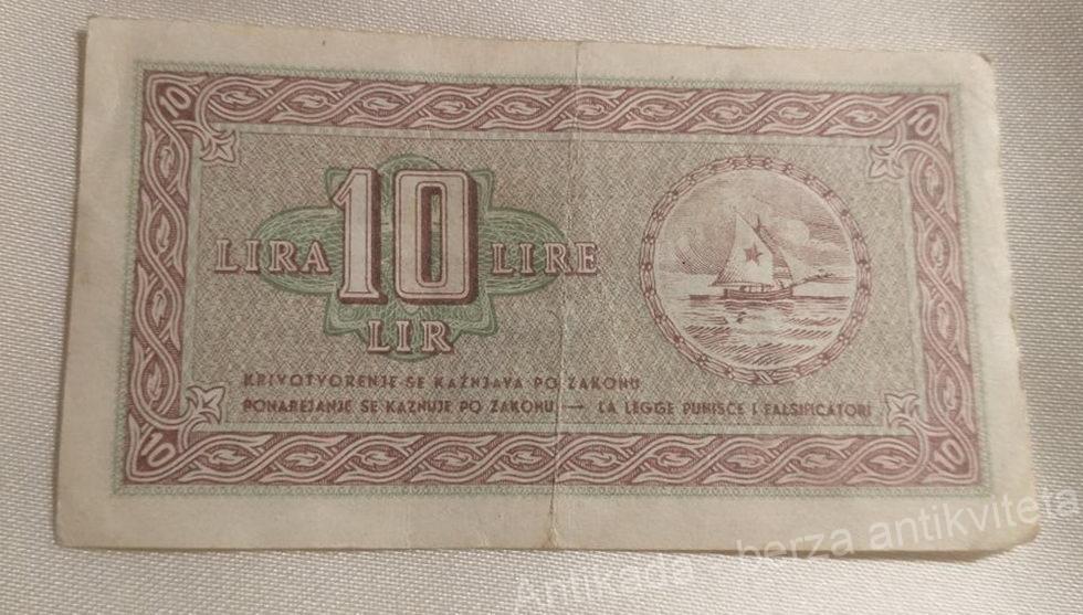 10 lira 1945. Istra Rijeka Slovensko primorje Jugoslavi