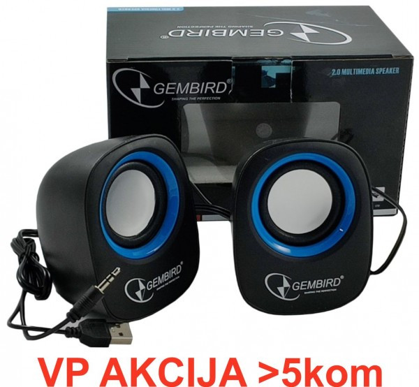 SPK-111 ** Gembird Stereo zvucnici Blue/black, 2 x 3W RMS USB pwr, 3.5mm kutija sa prozorom (399)