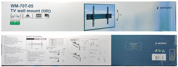 WM-70T-05 ** Gembird tilt VESA max 60x40cm 32-70 max.45kg (614)