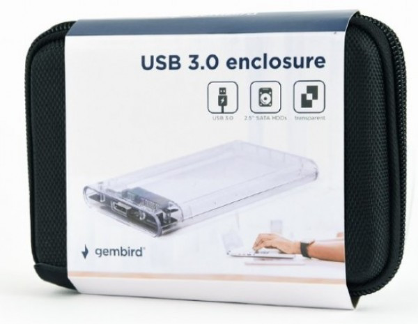 EE2-U3S9-6 Gembird USB 3.0 Externo kuciste za 2.5\'' SATA hard diskove 9,5mm transparentni + futrola