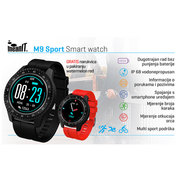 Smart watch M9 Sport Sat pametni, vodootporan IP68