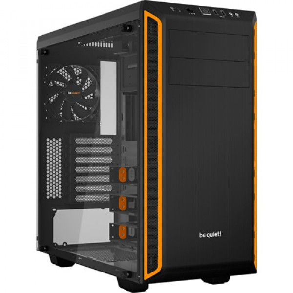 PURE BASE 600 Window Orange, MB compatibility: ATX / M-ATX / Mini-ITX, Two pre-installed be quiet! Pure Wings 2 140mm fans, Ready for water