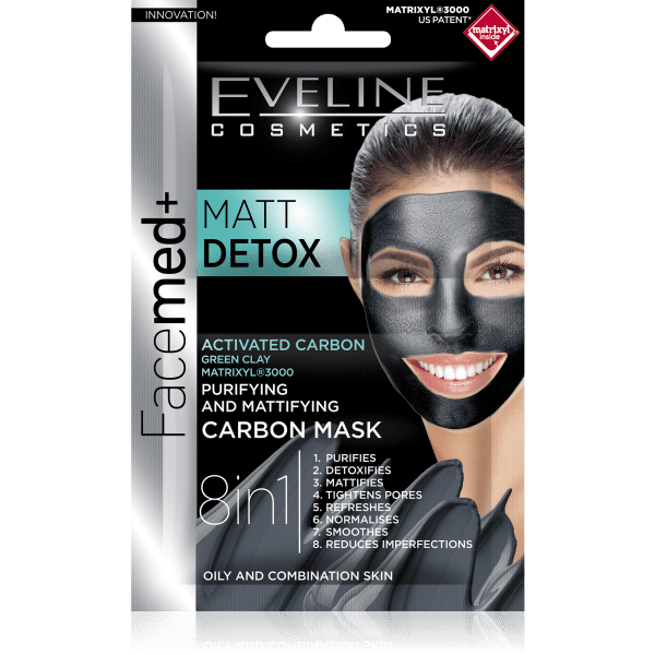 Eveline Facemed purifying with activated carbon matt detox maska za lice 2x5ml