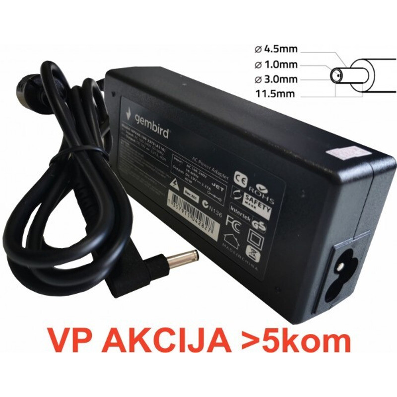 NPA45-195-2310 (DE05) **Gembird punjac za laptop 45W-19.5V-2.31A, 4.5×3.0mm Black PIN (942 Alt=DE07