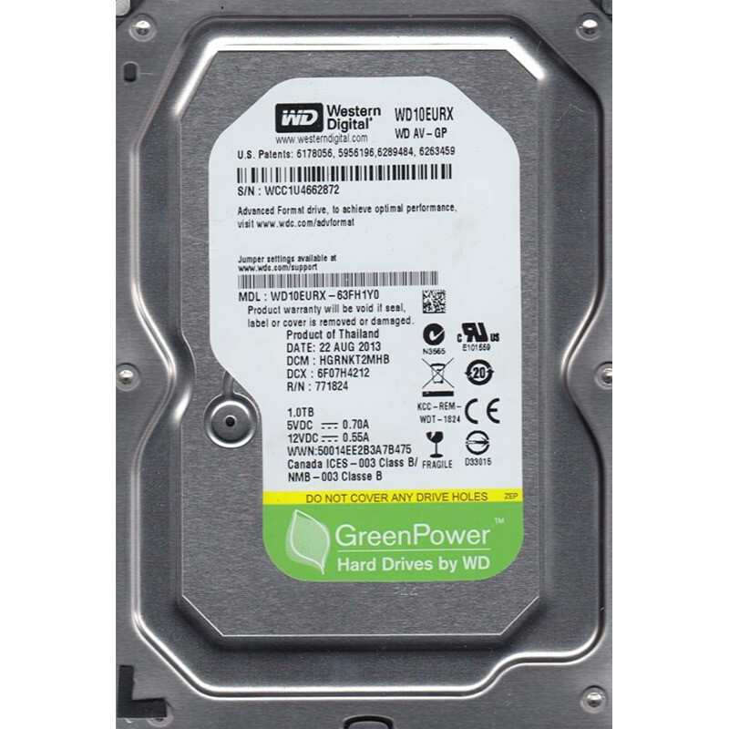 HDD 3.5 * 1TB WD10EURX WD AV-GP Green IntelliPower 64MB SATA3 (2199)