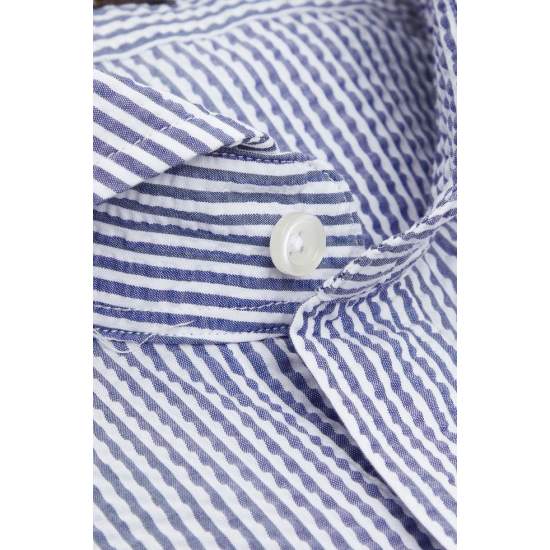 Vakko STRIPED PATTERNED CRINKLE SPORTS SHIRT