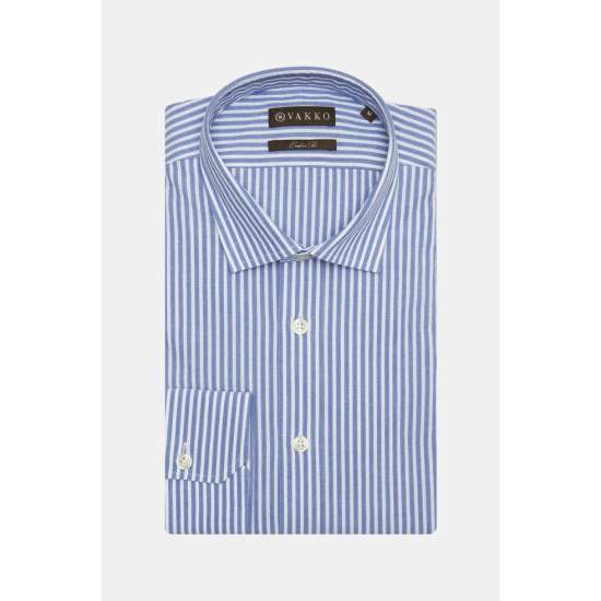 Vakko STRIPED PATTERNED CRINKLE SPORTS SHIRT