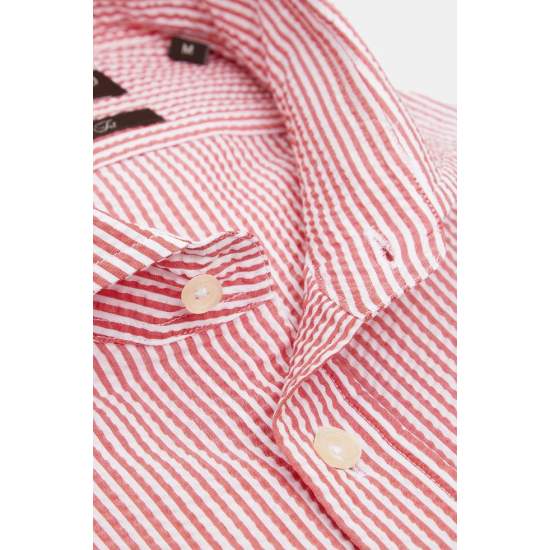 Vakko STRIPED PATTERNED CRINKLE SPORTS SHIRT