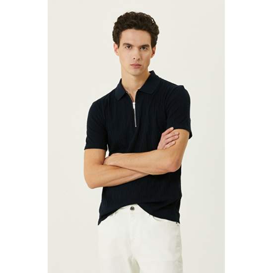 Navy Polo Neck T-Shirt