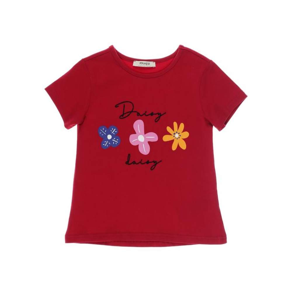 Girls Front Floral Printed Short Sleeve T-shirt