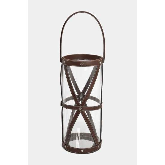 Vakko LEATHER HANDLE GLASS LANTERN