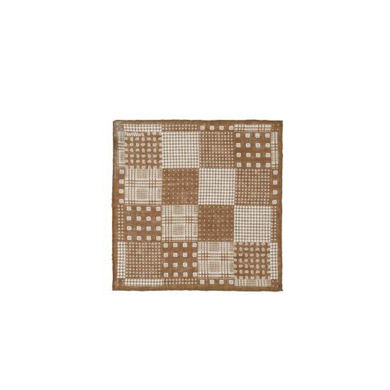 Mens Brown Patchwork Patterned Linen Handkerchief